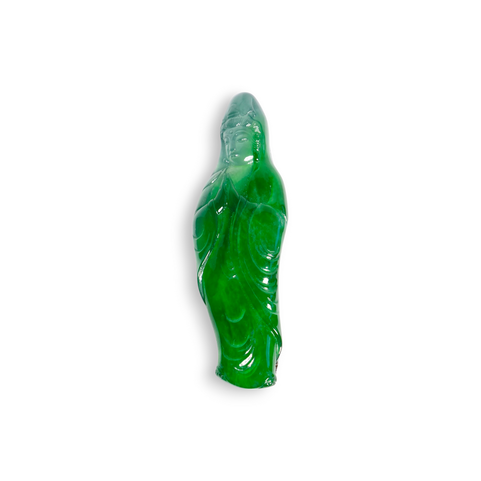 26.85ct Type A Jadeite Bi-colour Guan Yin Carving – David Harry Jewels